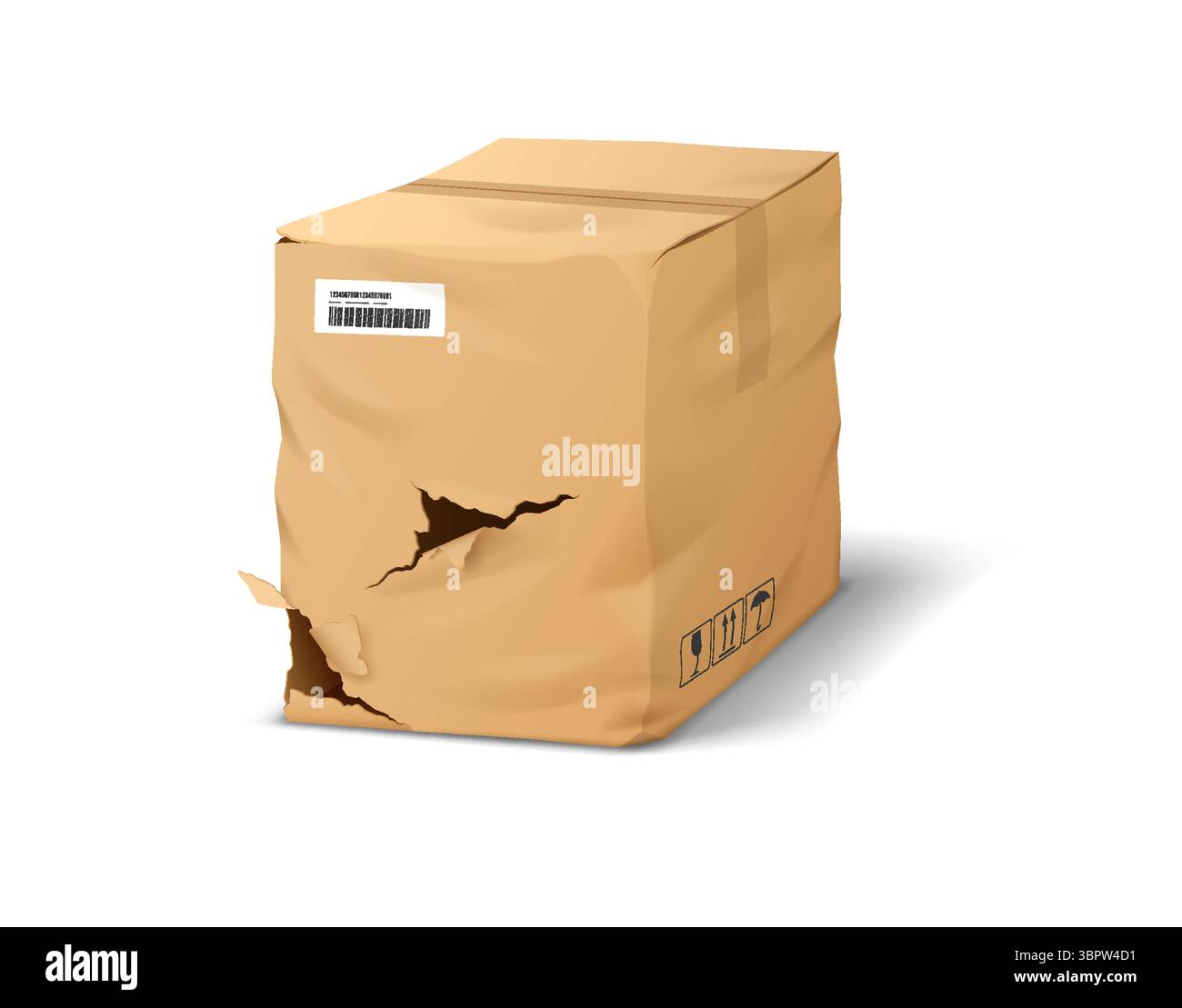Realistic illustration of a damaged cardboard box with a noticeable ...