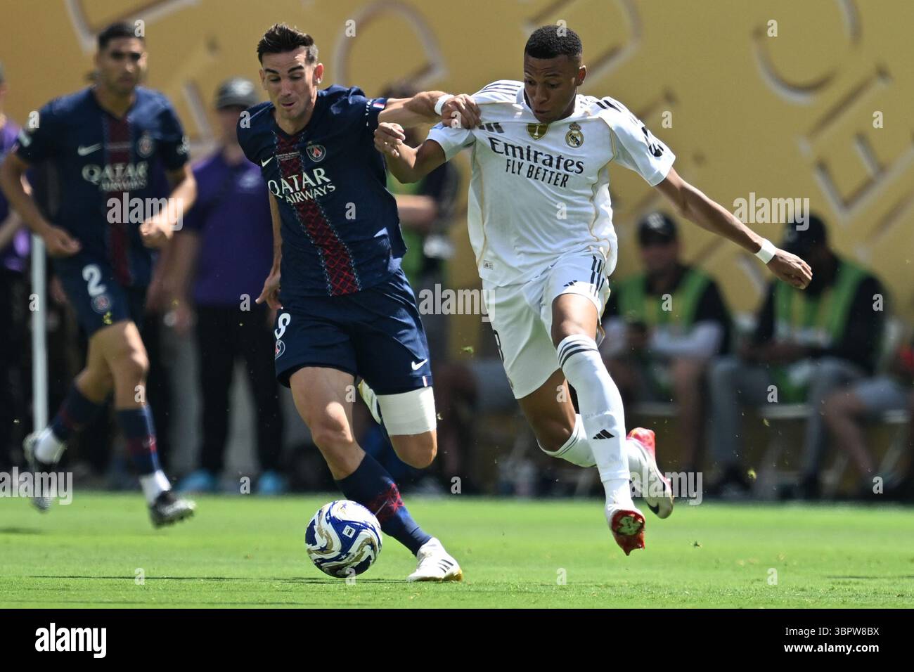 New Jersey, USA. 9th July, 2025. Fabian Ruiz (L) of Paris Saint-Germain vies with Kylian Mbappe ...