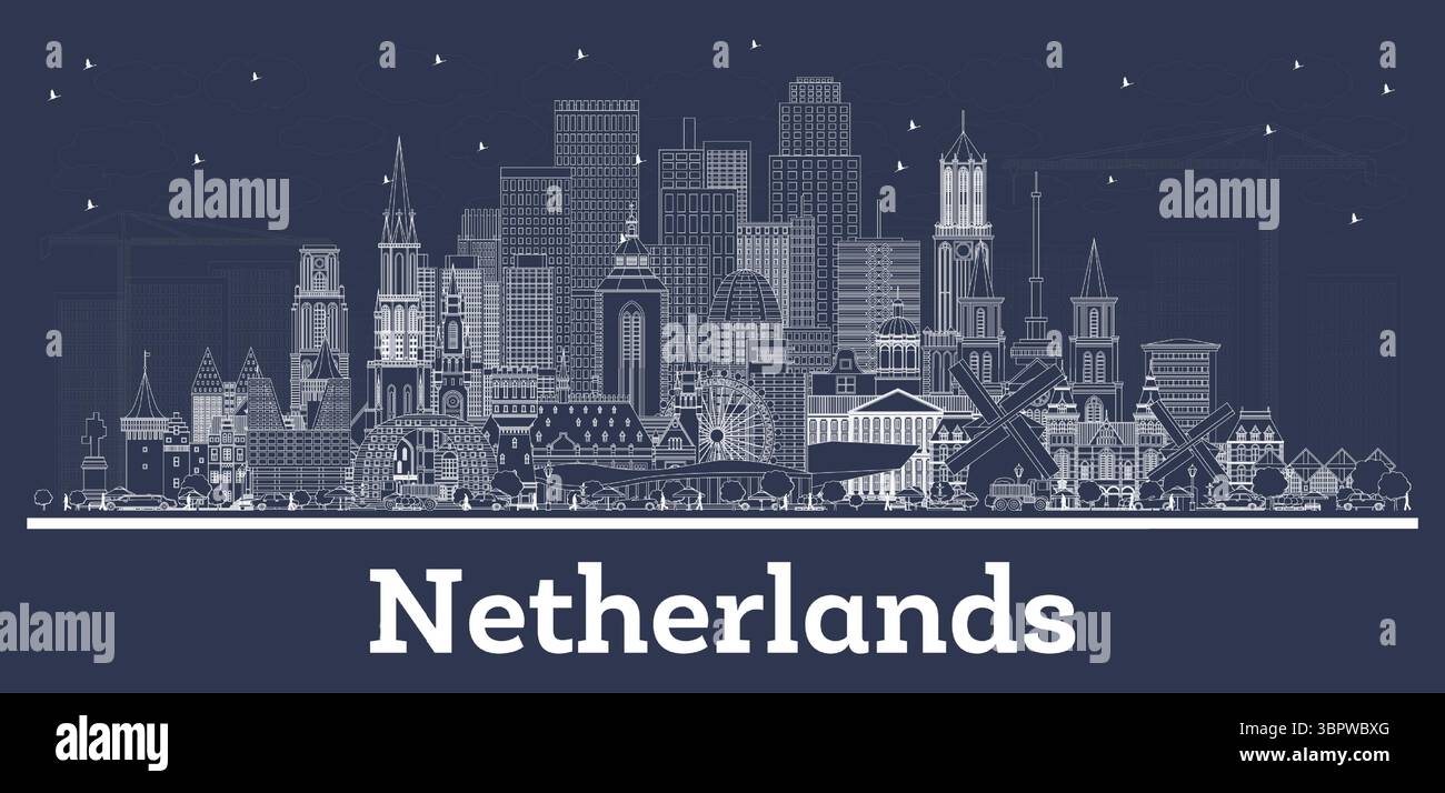 Outline Netherlands Skyline with white Buildings. Vector Illustration ...
