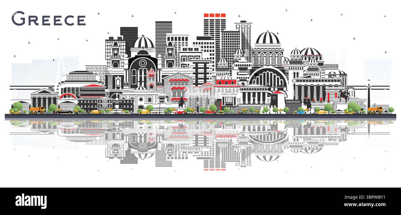 Welcome to Greece City Skyline with Gray Buildings Isolated on White. Vector Illustration ...