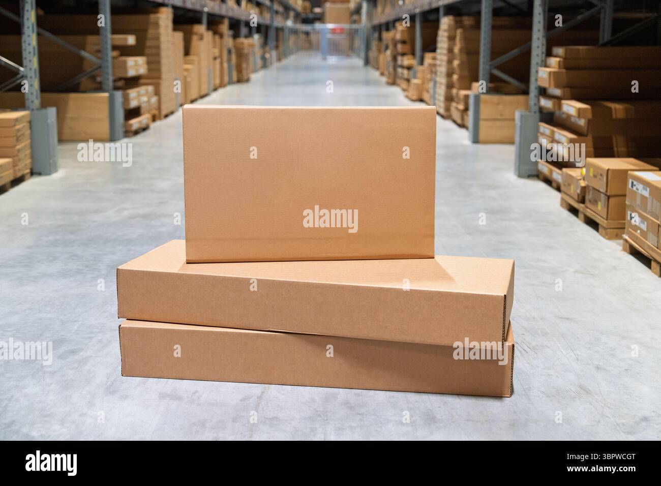 Cardboard Boxes Stacked in Warehouse Awaiting Shipment, Distribution ...