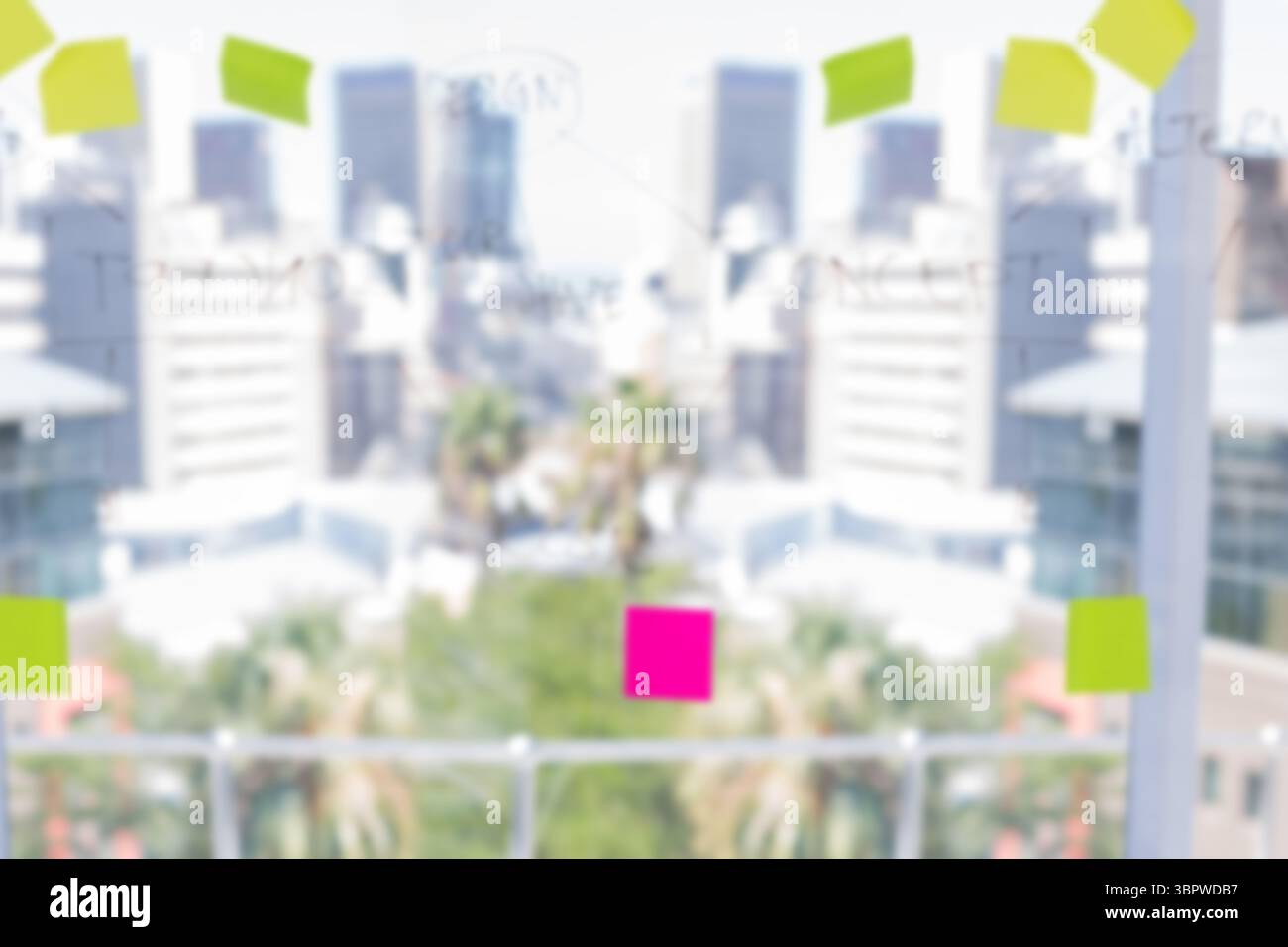 Adhesive notes on glass window Stock Photo - Alamy