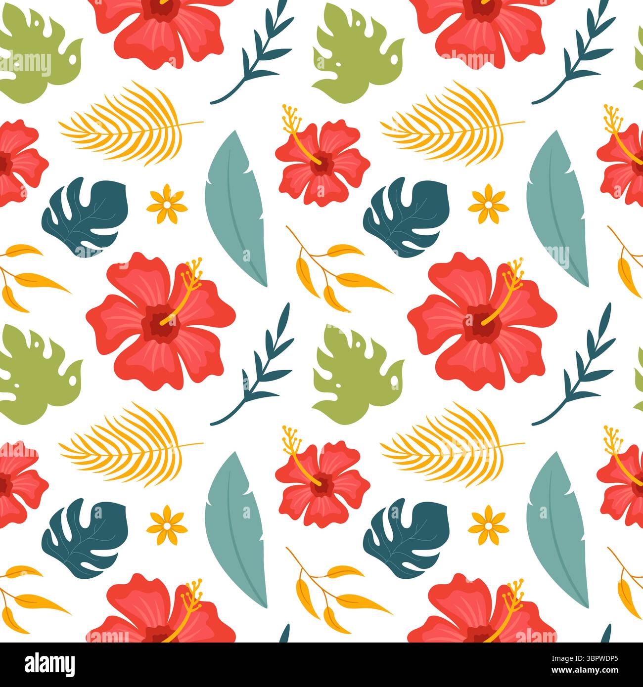 Tropical Summer Seamless Pattern with Beach Elements in a Flat Cartoon ...