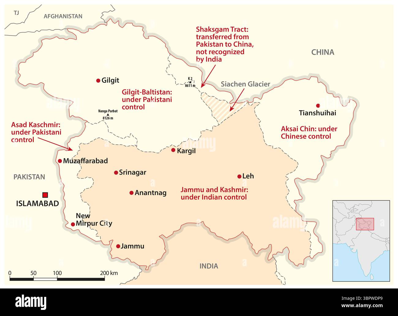India pakistan border map hi-res stock photography and images - Alamy