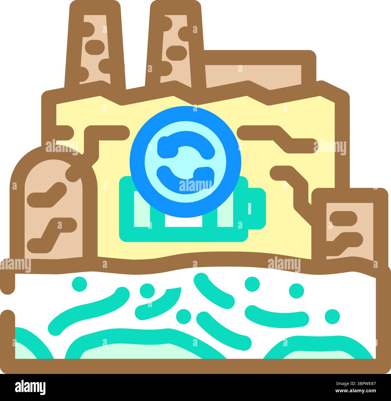 toxic waste battery recycling plant contaminating land color icon ...