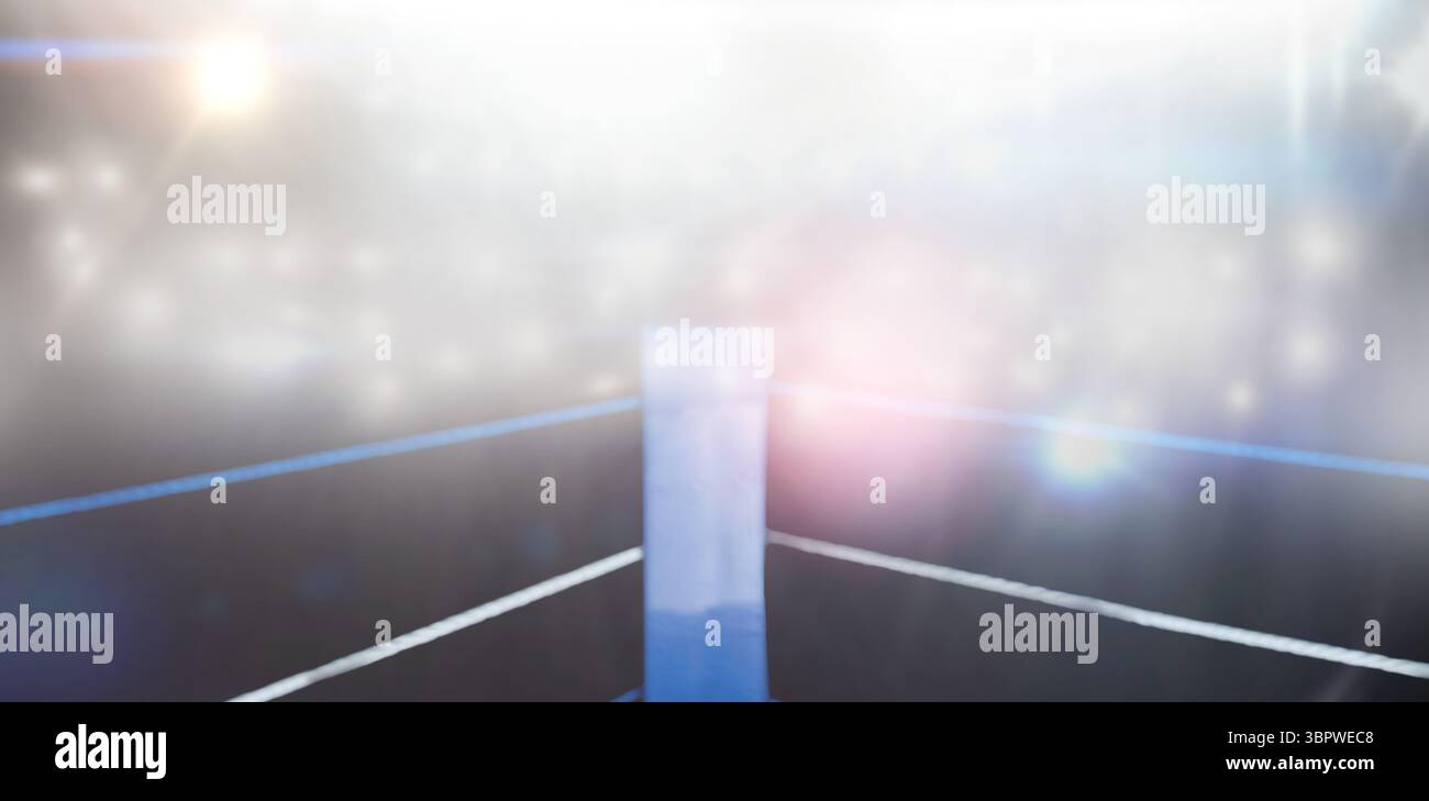 Boxing ring corner is being shown in flat design with blue padded ...