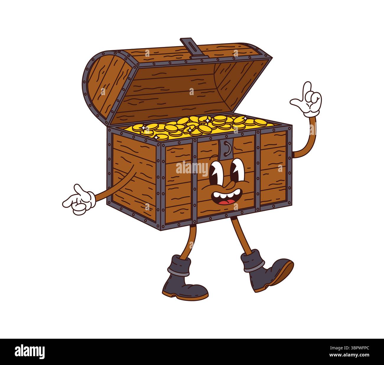 Cartoon groovy corsair and pirate treasure chest character. Isolated ...