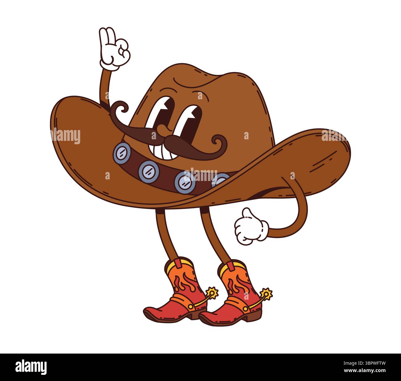 Groovy western cowboy hat character, Wild west hippie personage ...