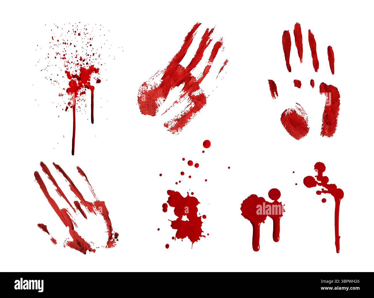Red bloodstain set for halloween horror designs - dripping splashes ...