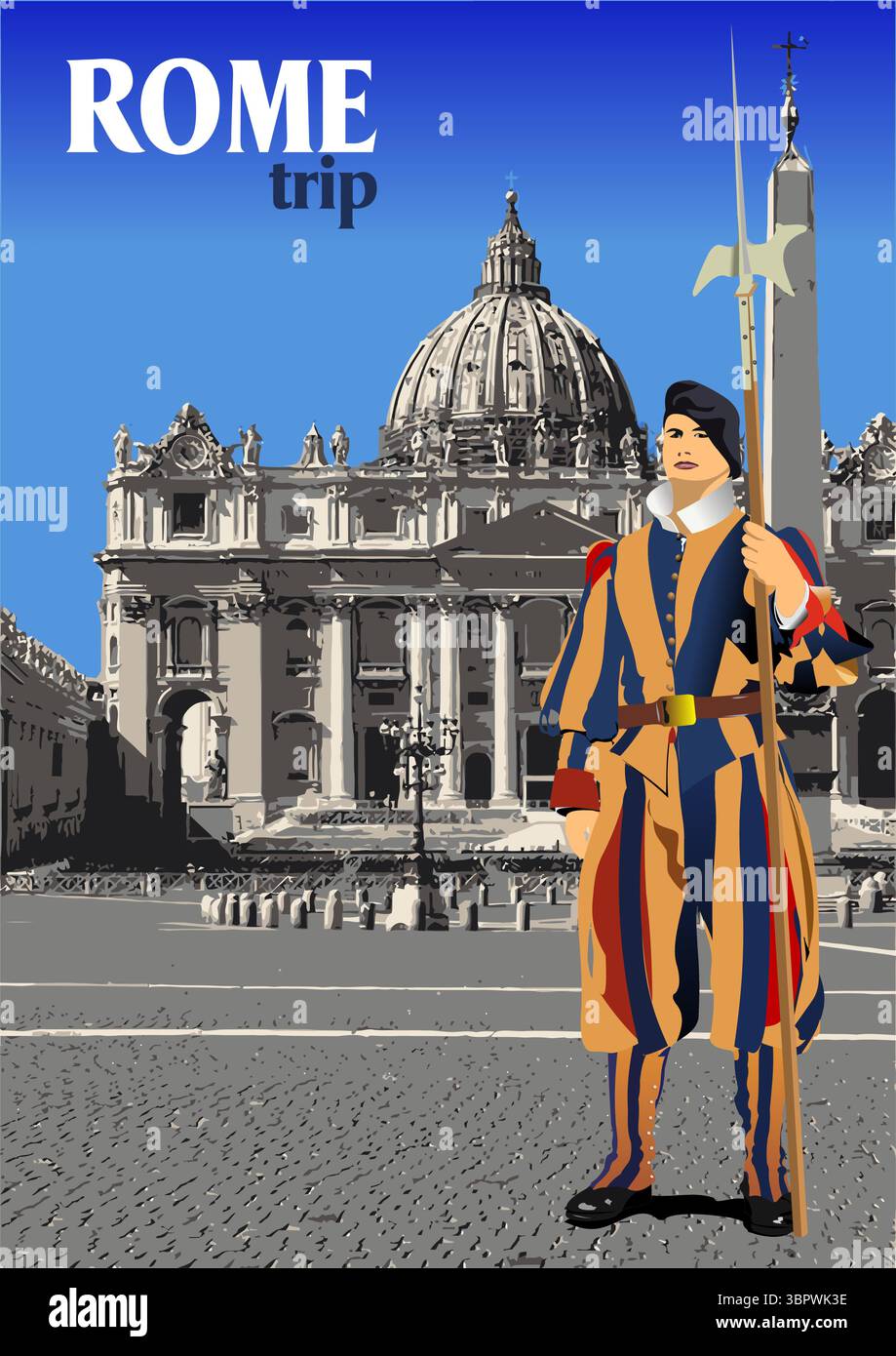 Swiss guard holding a halberd standing guard in front of st. Peter's ...