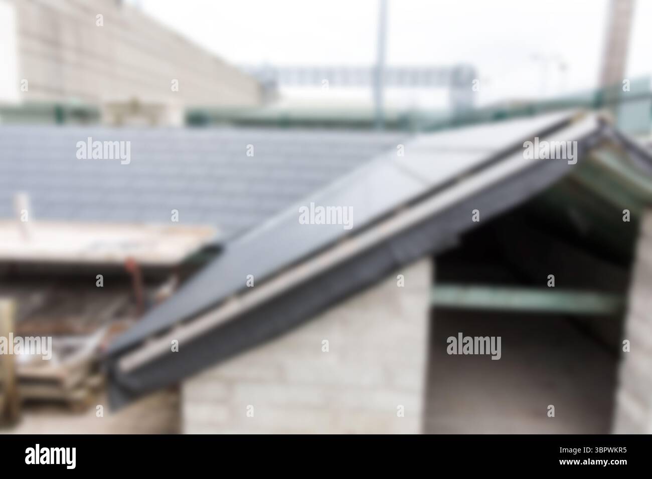 Flat design is showing framed pitched roof section leaning on brick ...