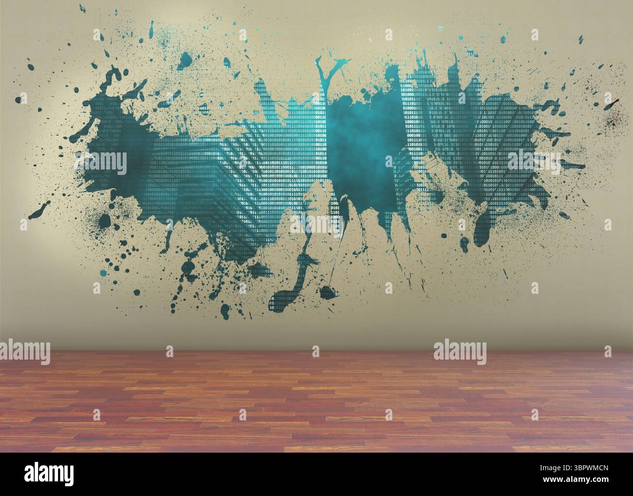 Splash on wall revealing technology graphic Stock Photo - Alamy
