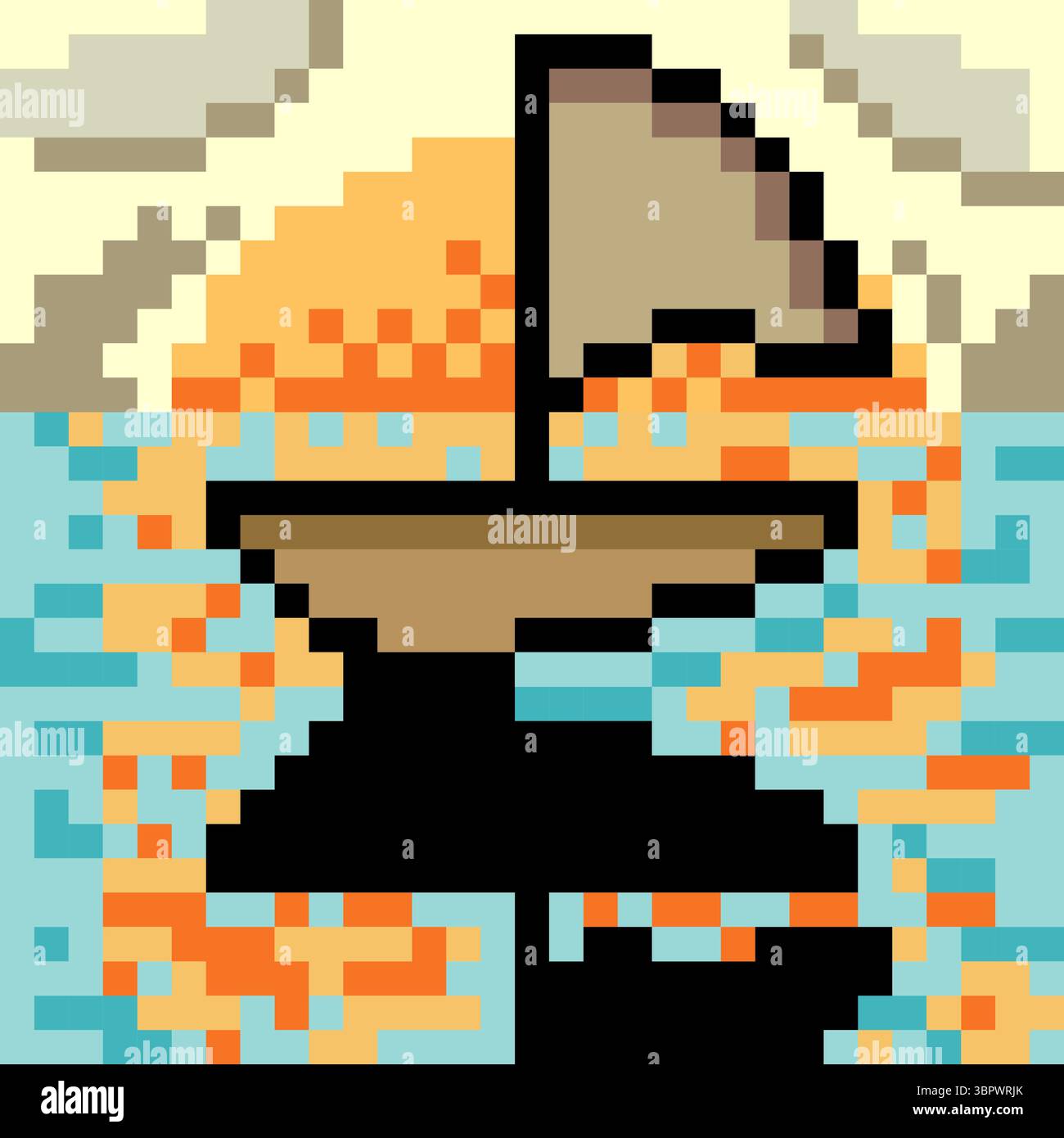 Pixel art landscape featuring a sailboat on the sea with a sunset ...