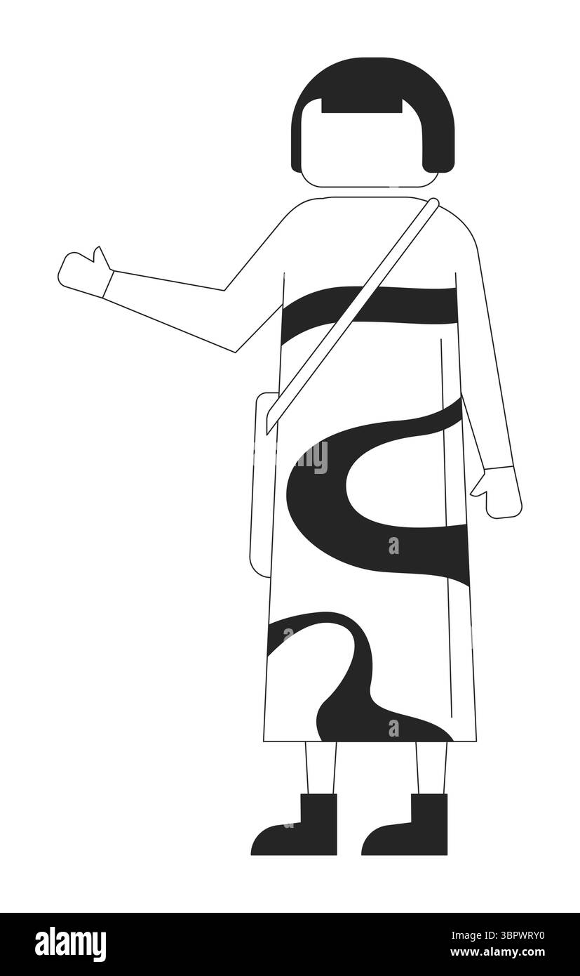 Faceless asian woman in artistic dress with shoulder bag 2D line ...