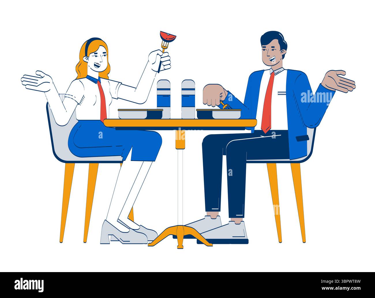 Diverse colleagues on lunch break together doodle cartoon illustration ...