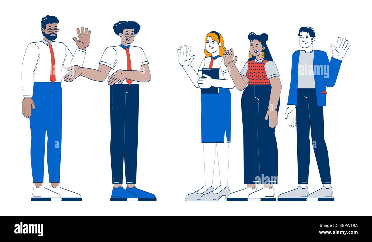 Diverse team greeting new employee doodle cartoon illustration Stock ...