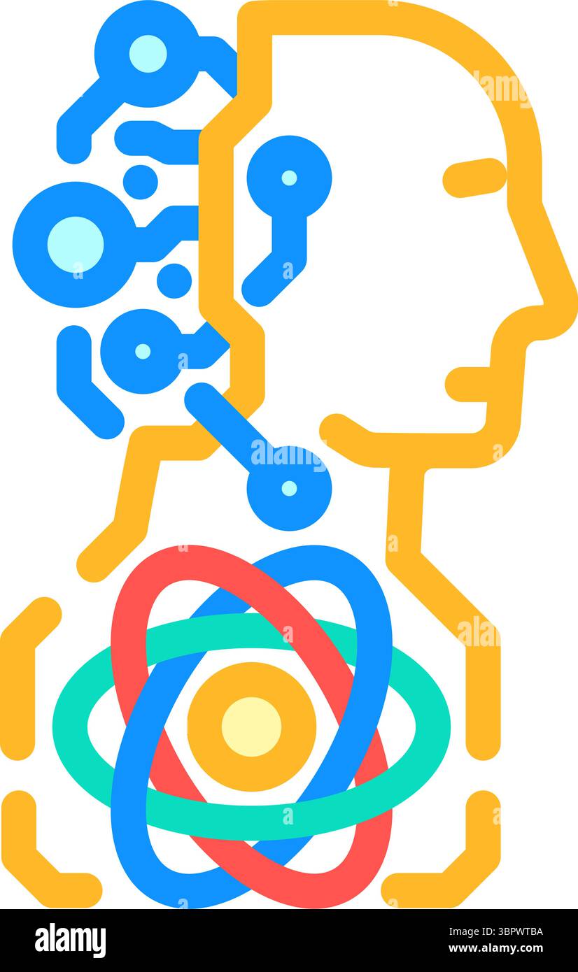 ai and computing merge quantum computer color icon vector illustration ...