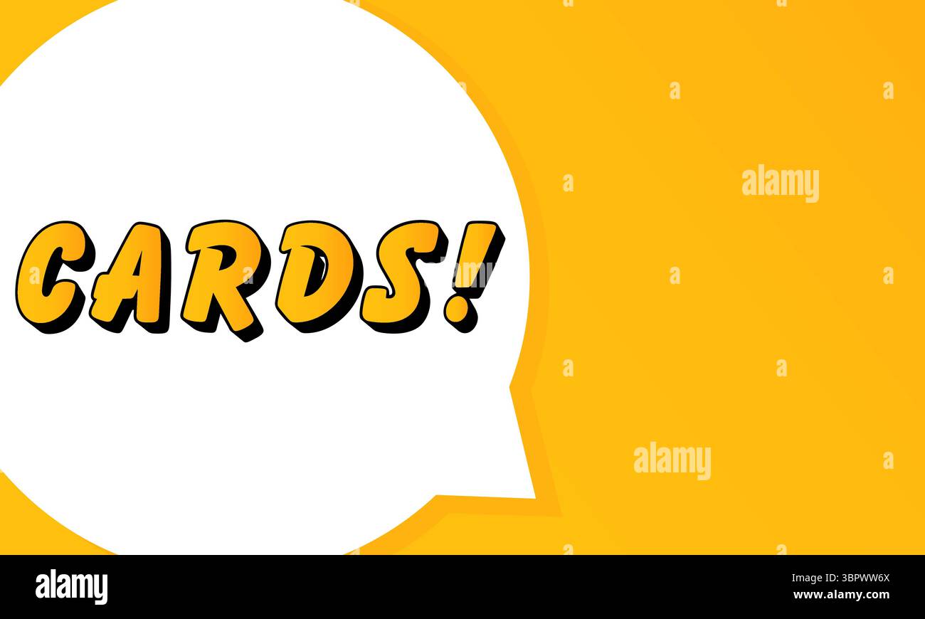 Cards speech bubble. Bold outline, comic style shape, vibrant ...
