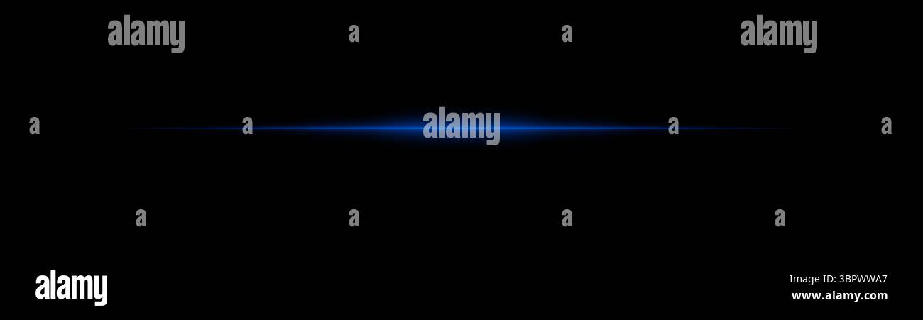 Thin Blue laser beam across dark background with glowing center ...