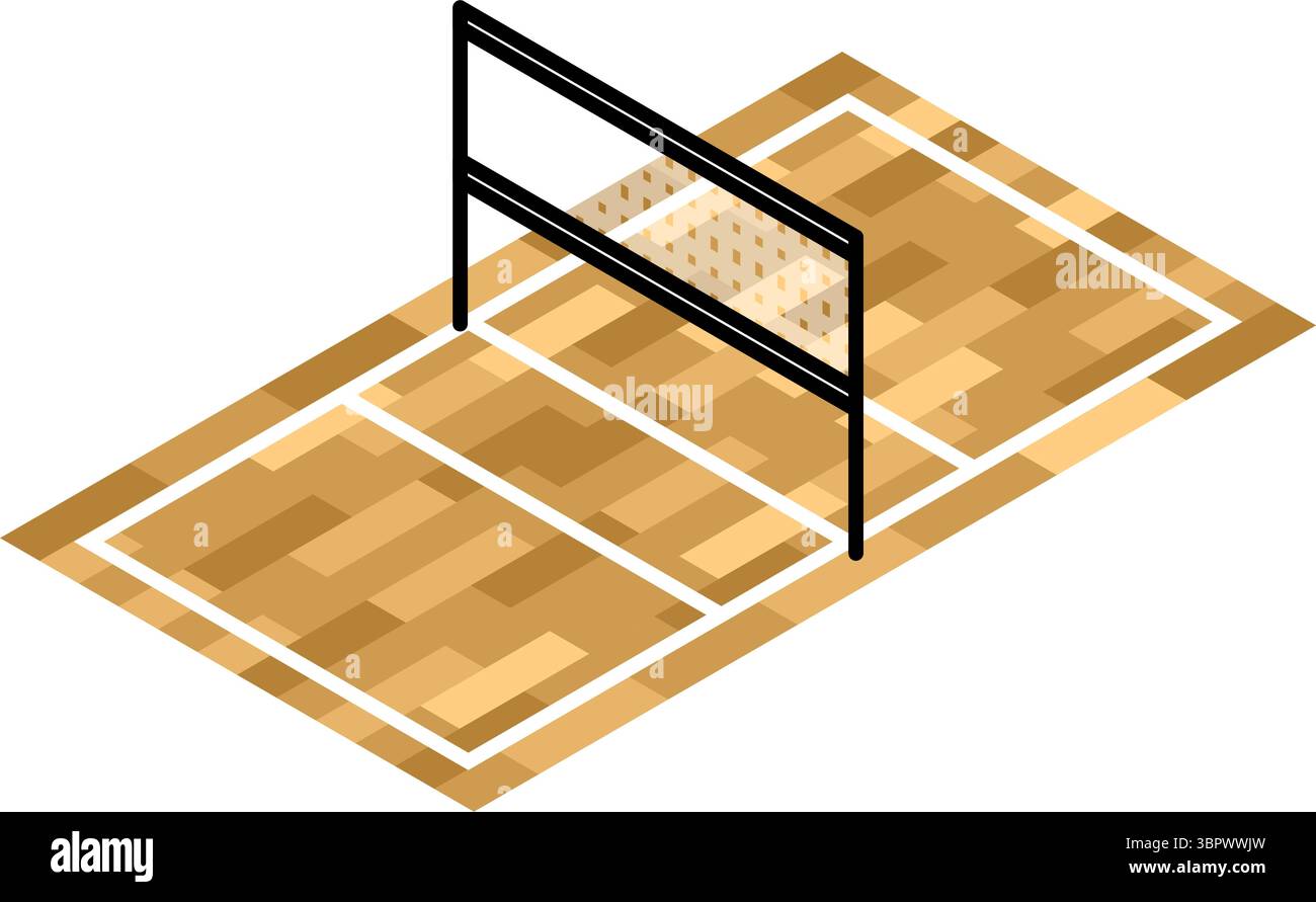Isometric illustration of a simple line drawing of a volleyball court ...