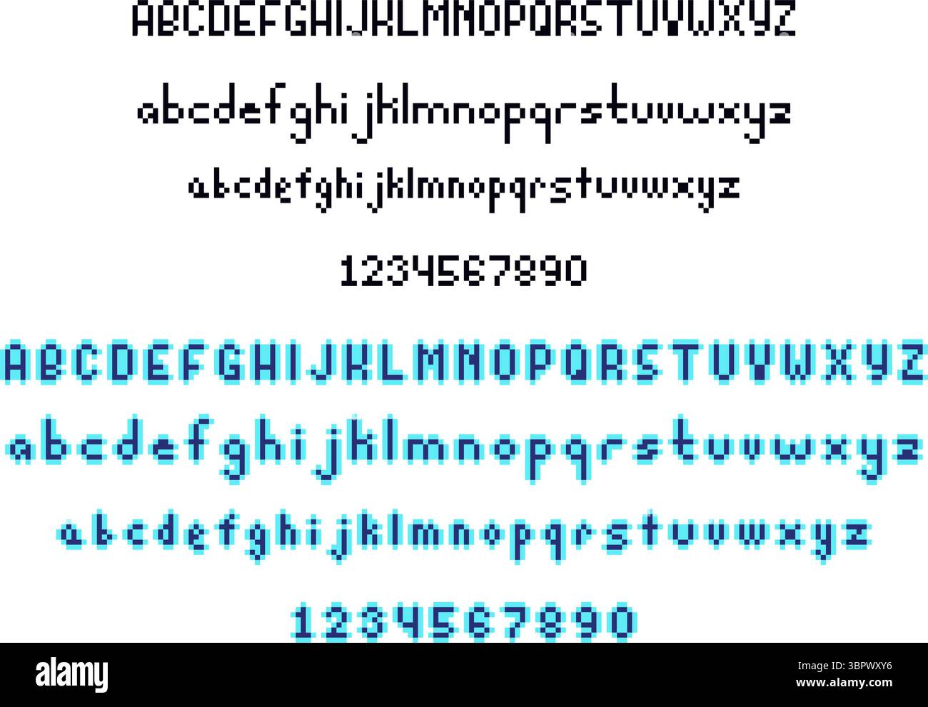 Pixel Font with Uppercase and Lowercase. Retro Pixel Art Vector Stock ...