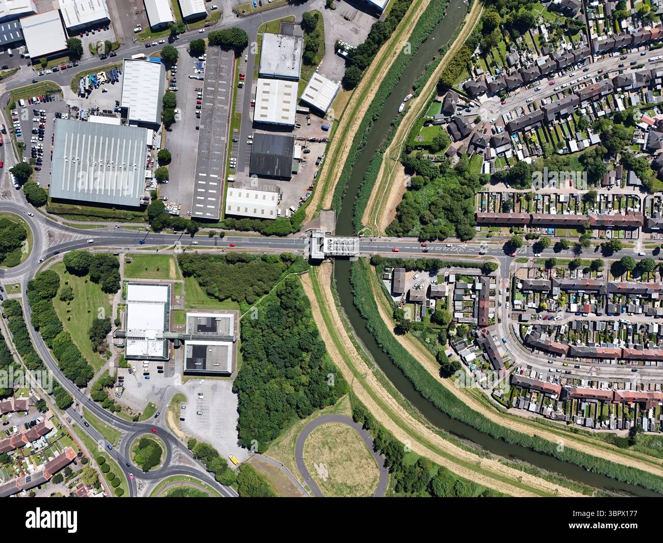 Aerial view of Sutton Road Bridge is a Scherzer Rolling Bascule road ...