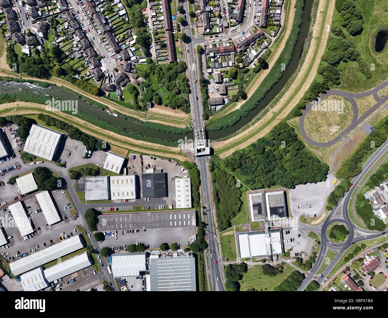 Aerial view of Sutton Road Bridge is a Scherzer Rolling Bascule road ...