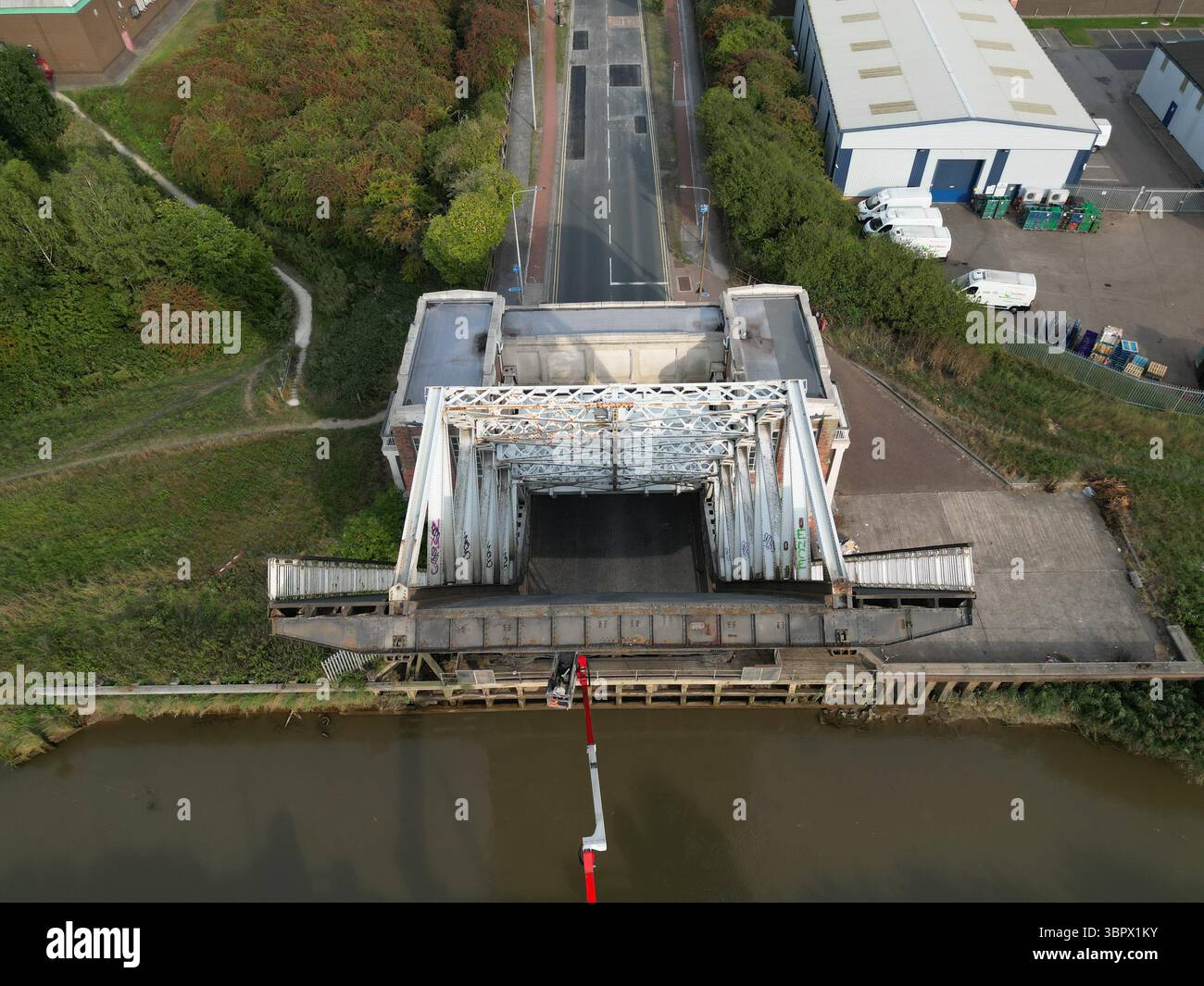 Aerial view of Sutton Road Bridge, Scherzer Rolling Bascule road ...