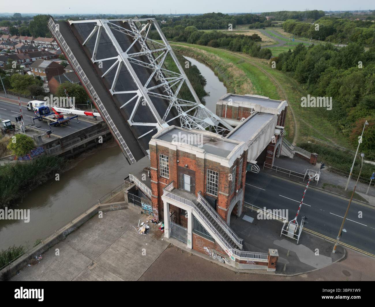 Aerial view of Sutton Road Bridge, Scherzer Rolling Bascule road ...