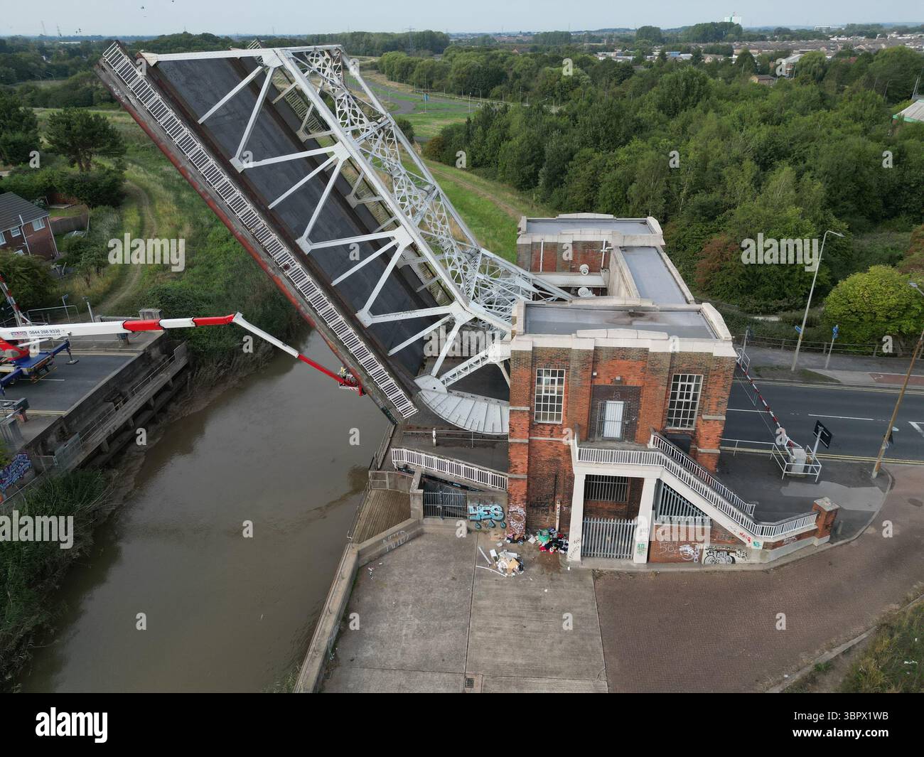 Aerial view of Sutton Road Bridge, Scherzer Rolling Bascule road ...