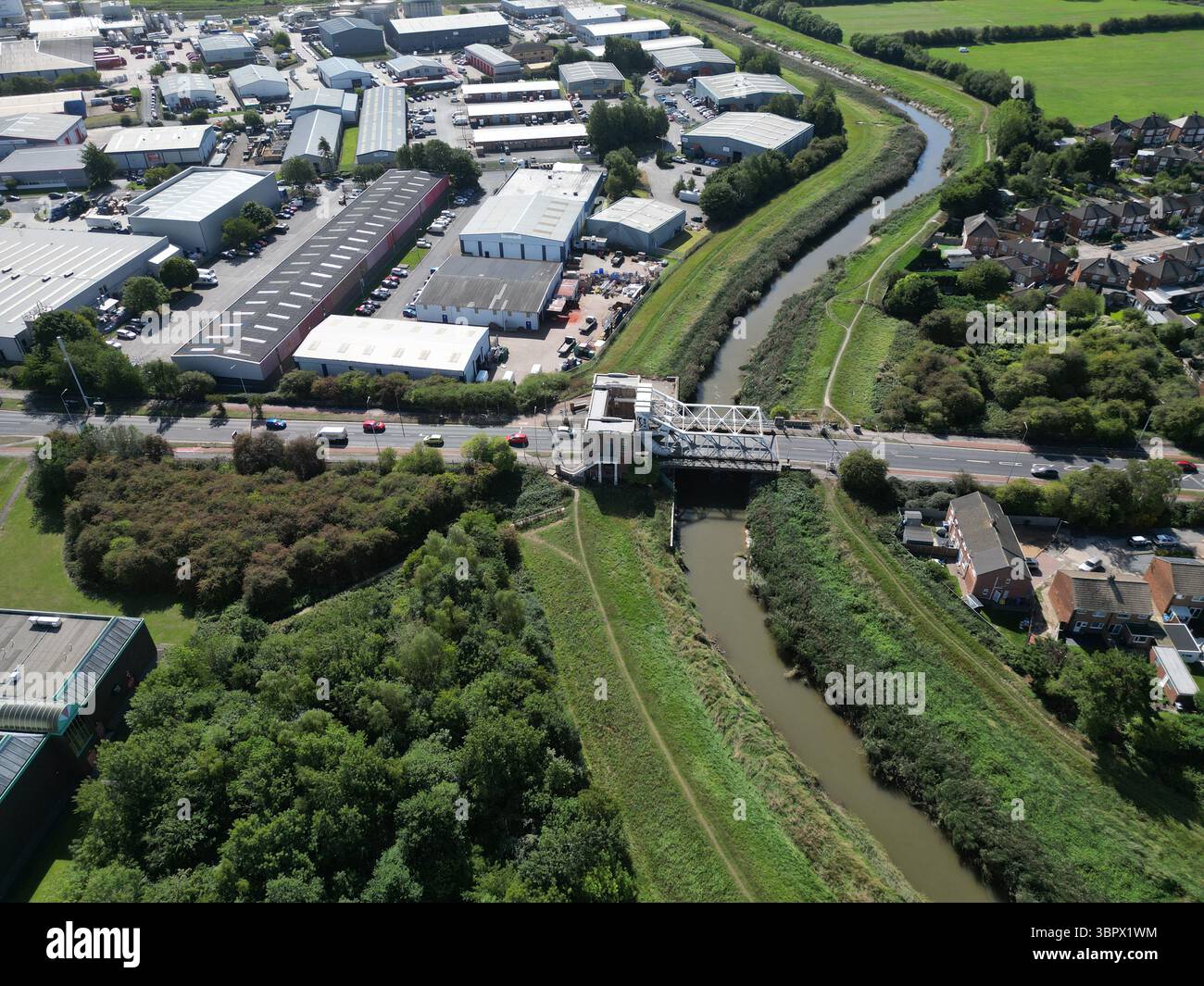 Aerial view of Sutton Road Bridge, Scherzer Rolling Bascule road ...