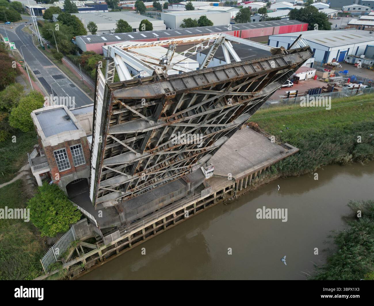 Aerial view of Sutton Road Bridge, Scherzer Rolling Bascule road ...