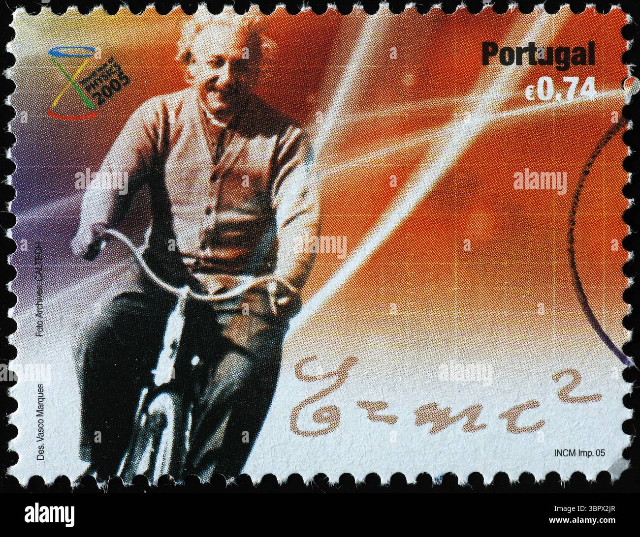 Famous picture of Albert Einstein on a bicycle in a postage stamp Stock ...