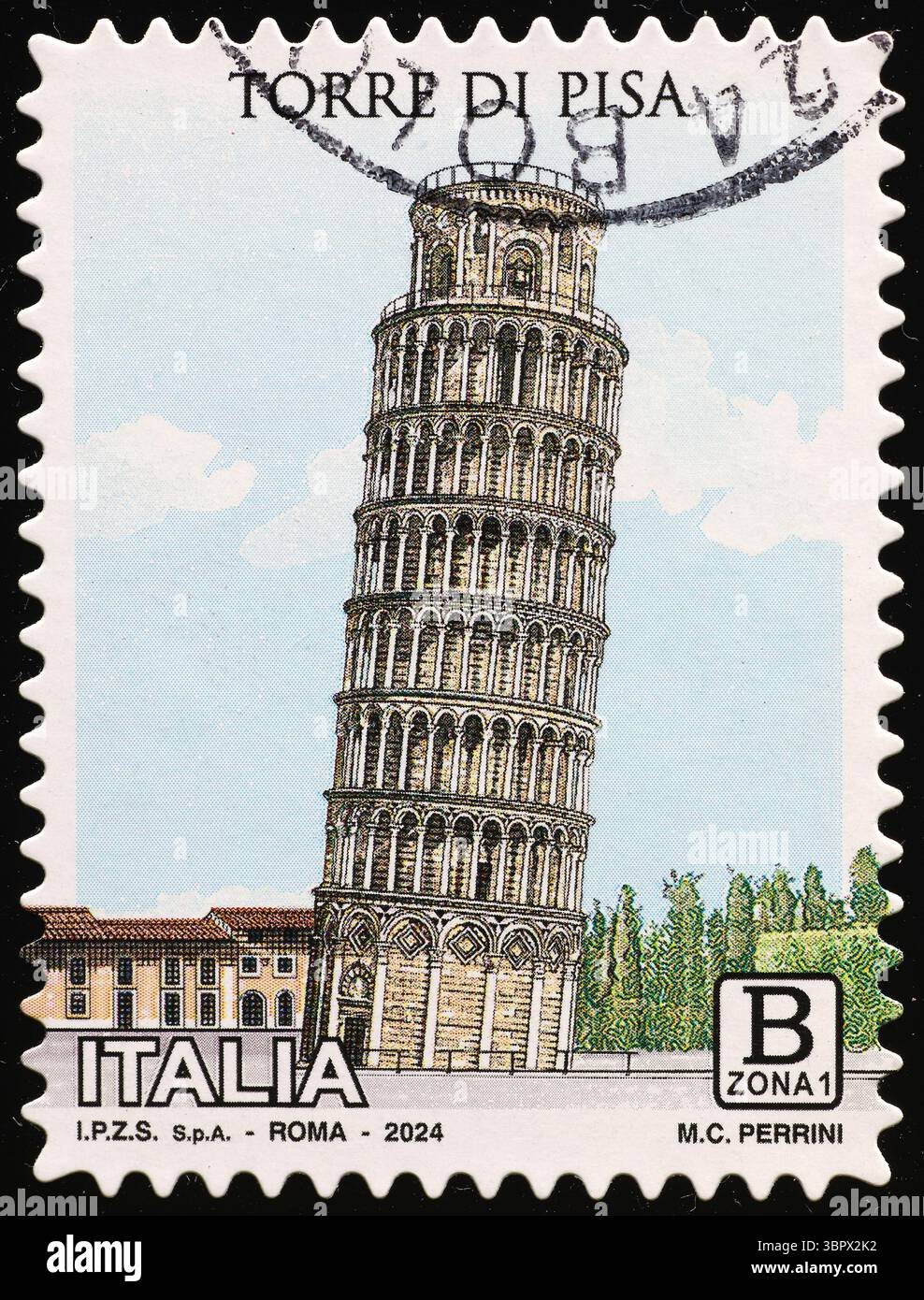 Famous Tower of Pisa on italian postage stamp Stock Photo - Alamy