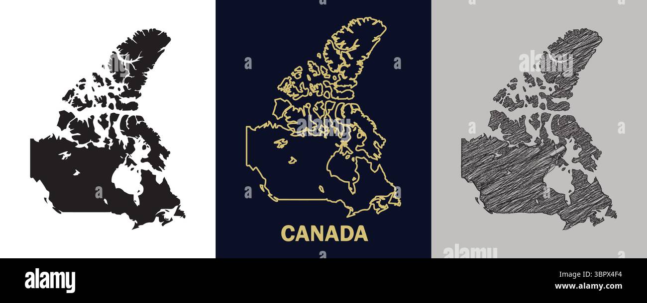 CANADA Black, Gold, Sketch Map Vector Illustration Abstract Editable ...