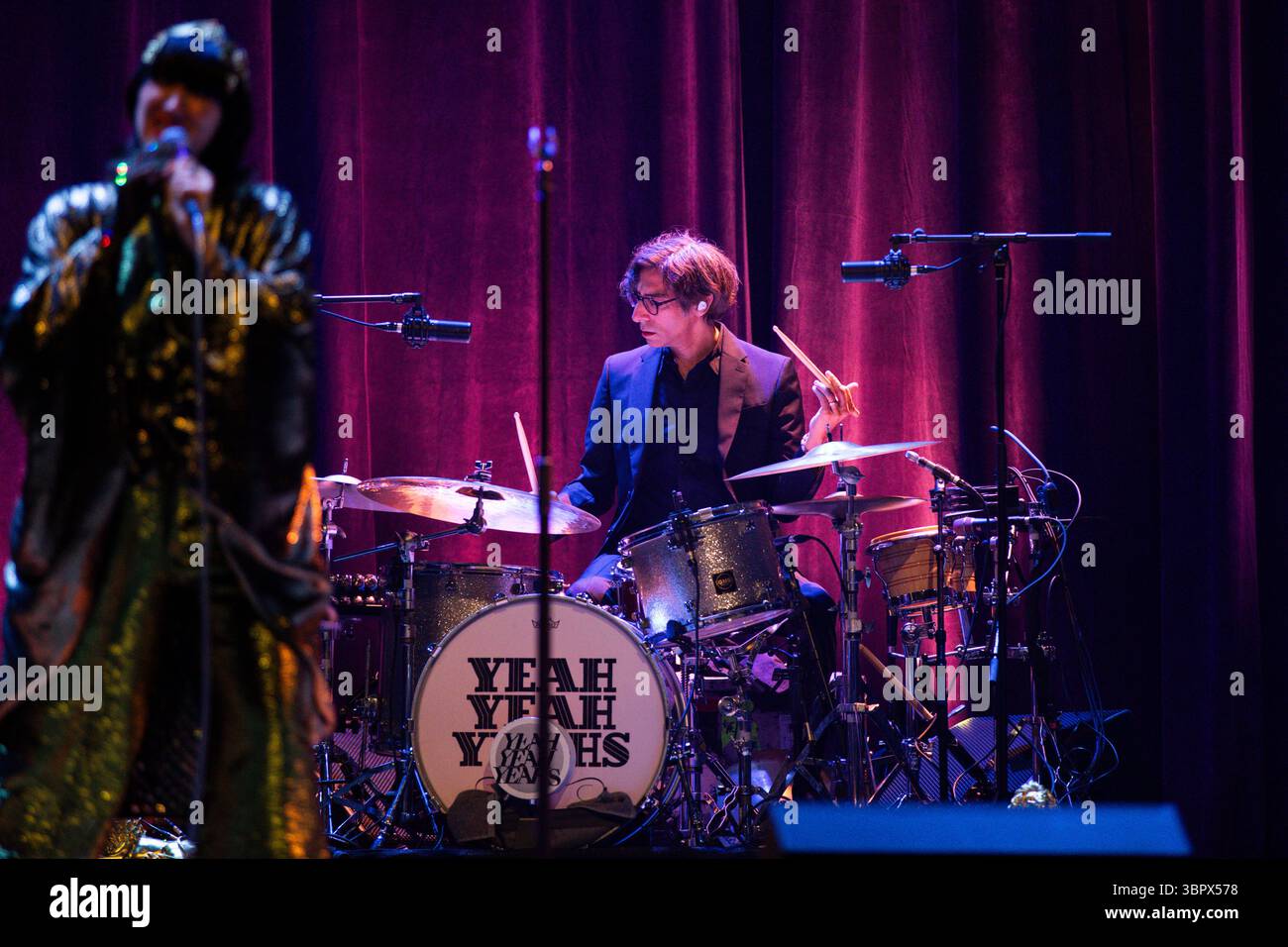 Karen O, left, and Brian Chase of the Yeah Yeah Yeahs perform on ...