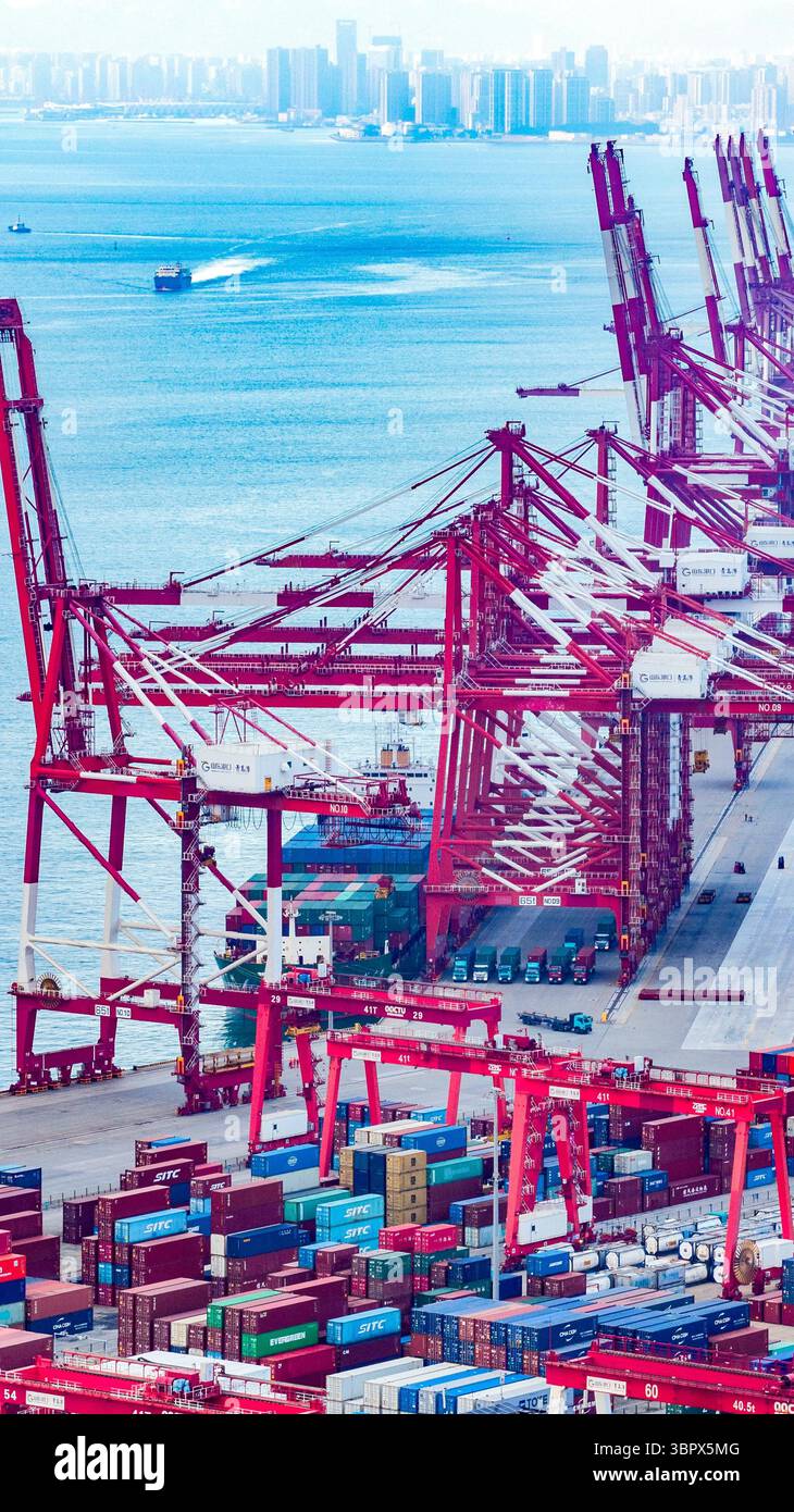 Aerial photo shows the Qianwan Container Terminal in Qingdao City, east ...