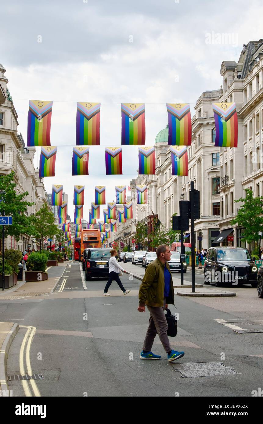 Intersex Inclusive Progress Pride Flags suspended across Regent Street ...
