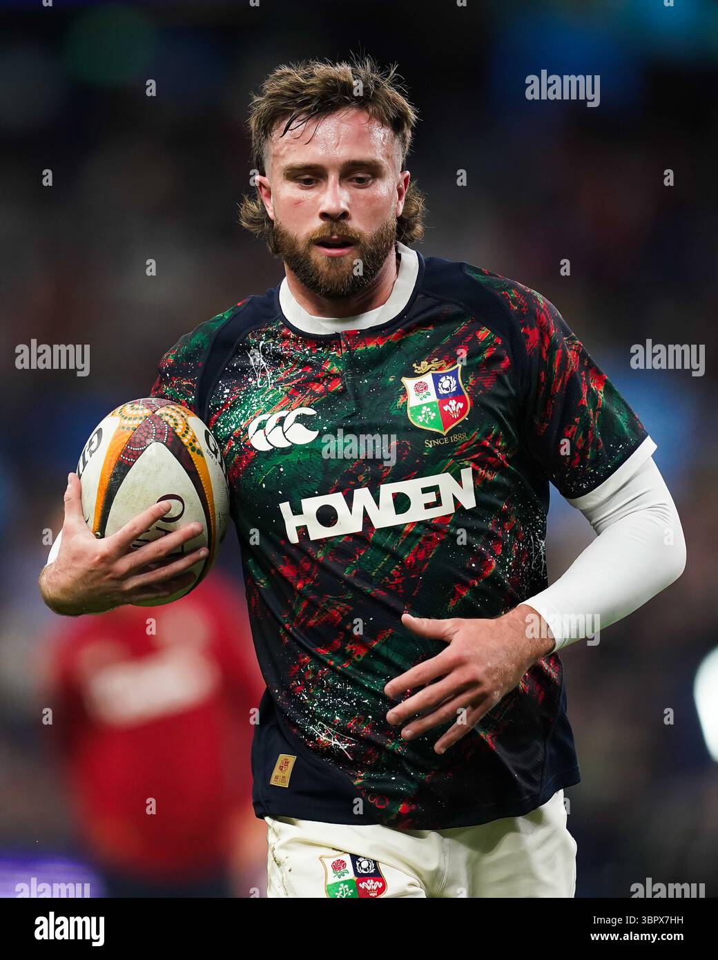 British and Irish Lions' Mark Hansen warms up during the Qatar Airways ...