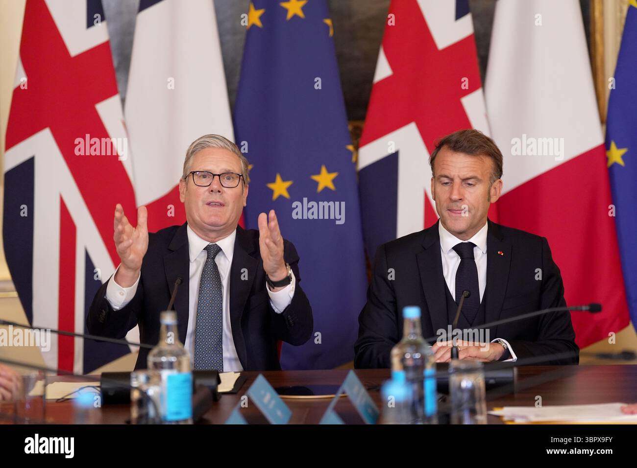 Prime Minister Sir Keir Starmer and President of France Emmanuel Macron during a plenary at the ...