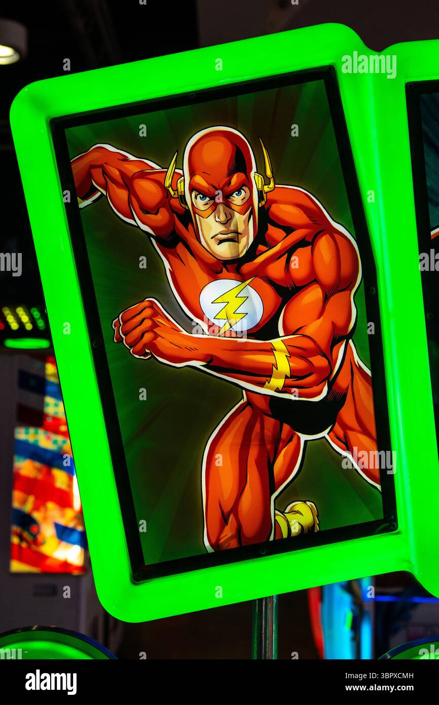 Somerset, UK - May 14th 2025: Close-up of a picture of the Superhero ...