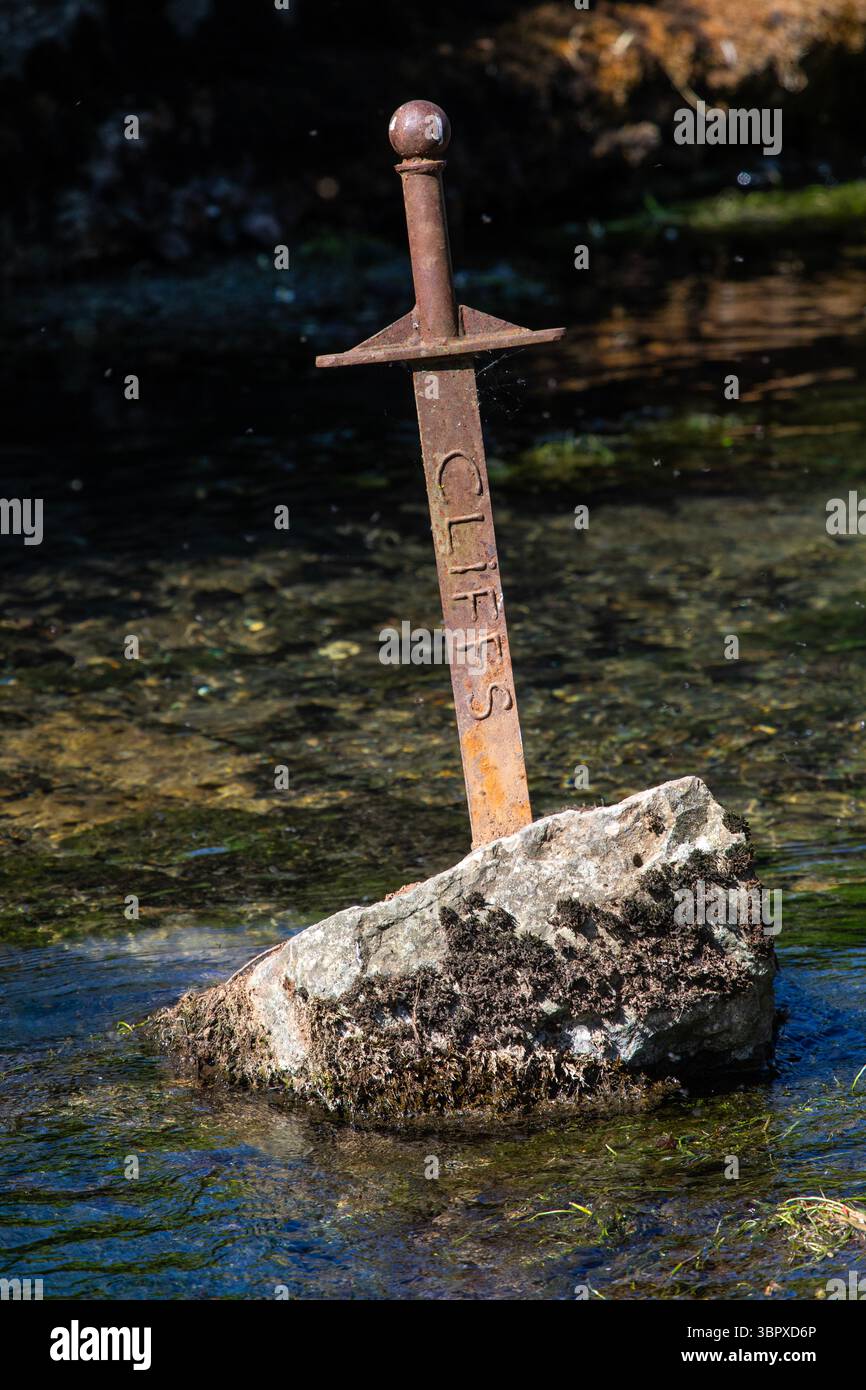 Somerset, UK - May 16th 2025: View of the Sword in the Stone sculpture ...