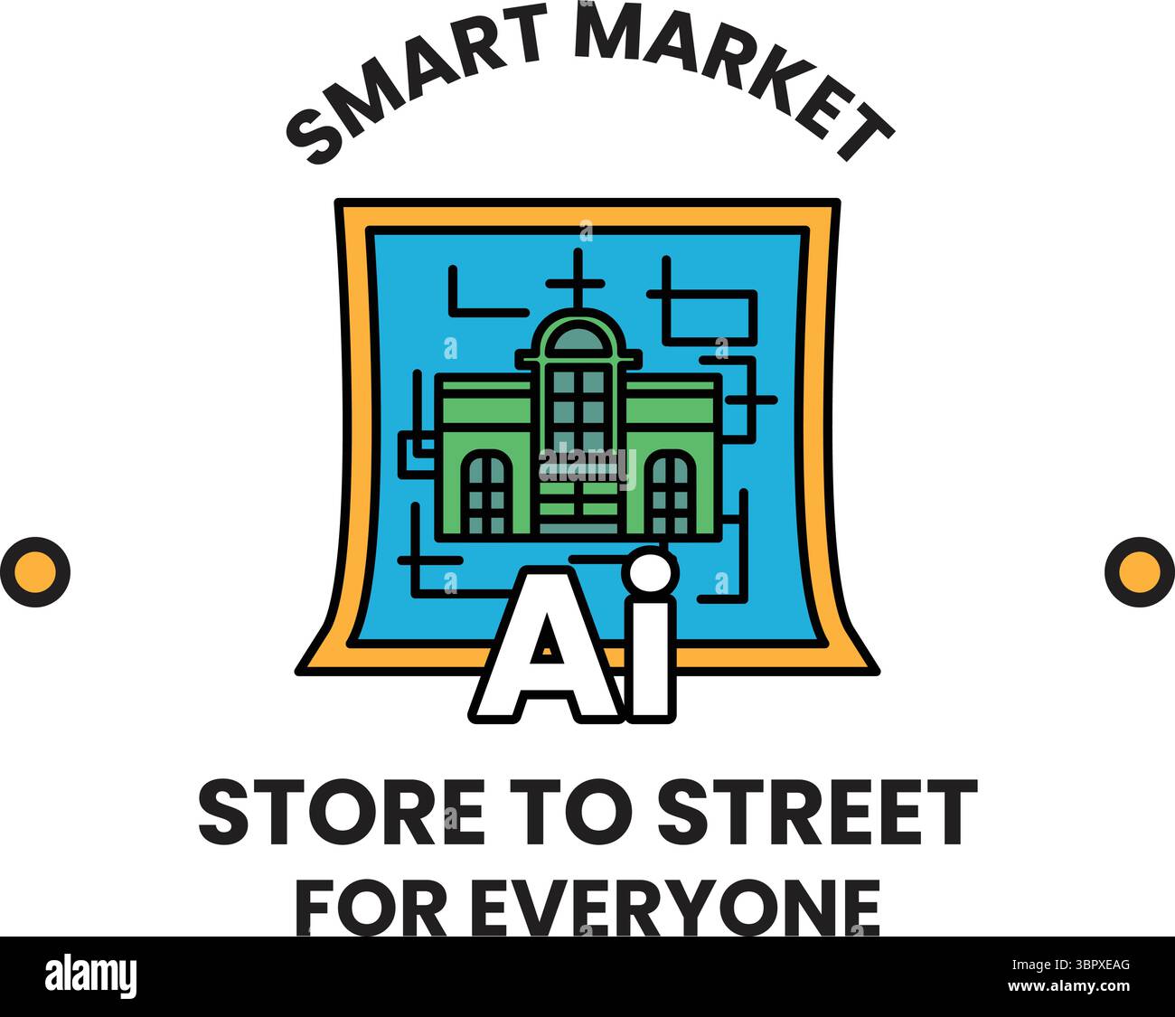 A smart market logo with a building and the letter A. The logo is blue ...