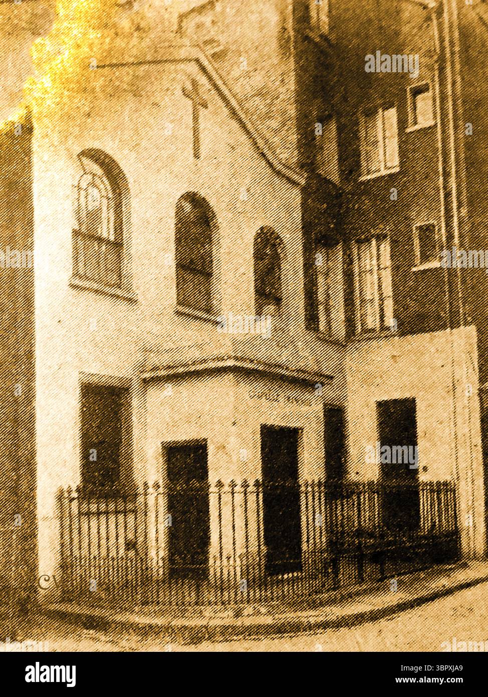British Churches - A 1915 printed image of the Huguenot church in Soho ...