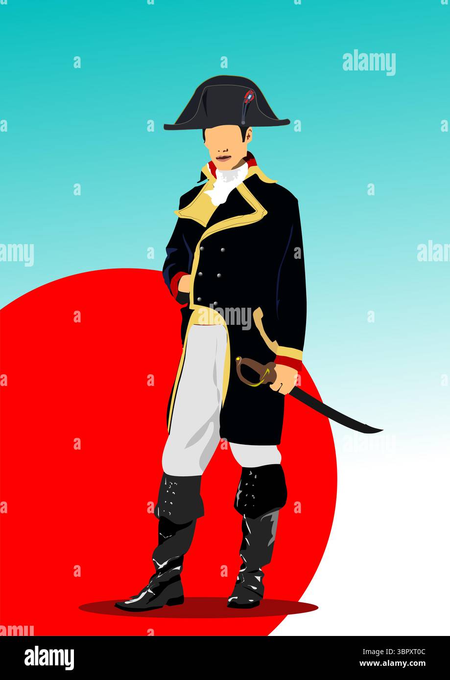 19th century French officer of Napoleon's army. 3d vector hand drawn ...