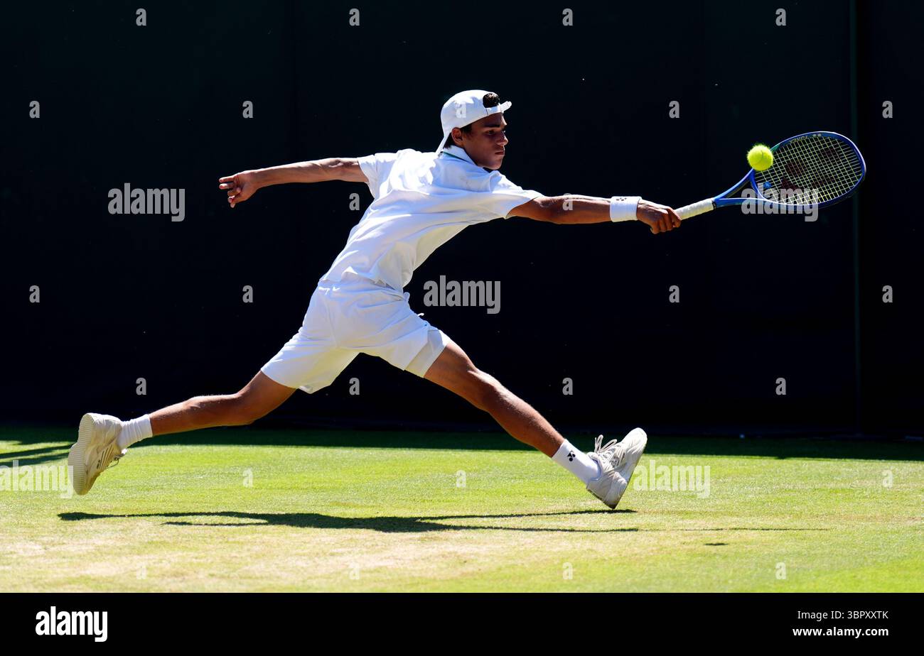 Myles Kiely during his Boys' 14 and Under Singles match against Fu Wang ...