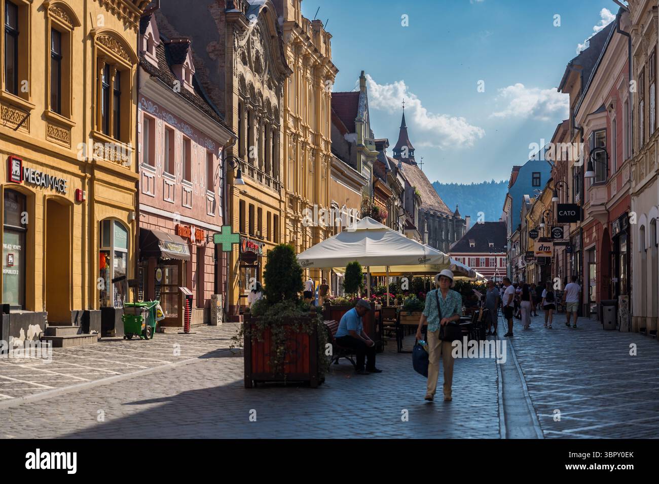 07. July 2025. Brasov, Romania. View of streets and historical ...