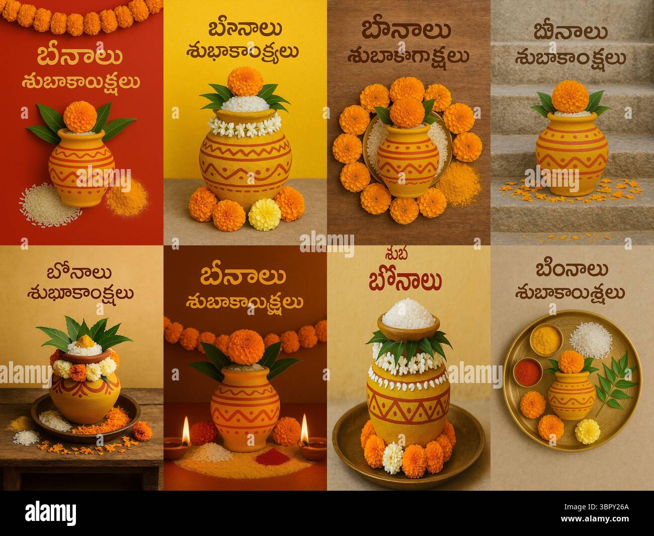 Colorful traditional Bonalu festival greeting design with decorated ...