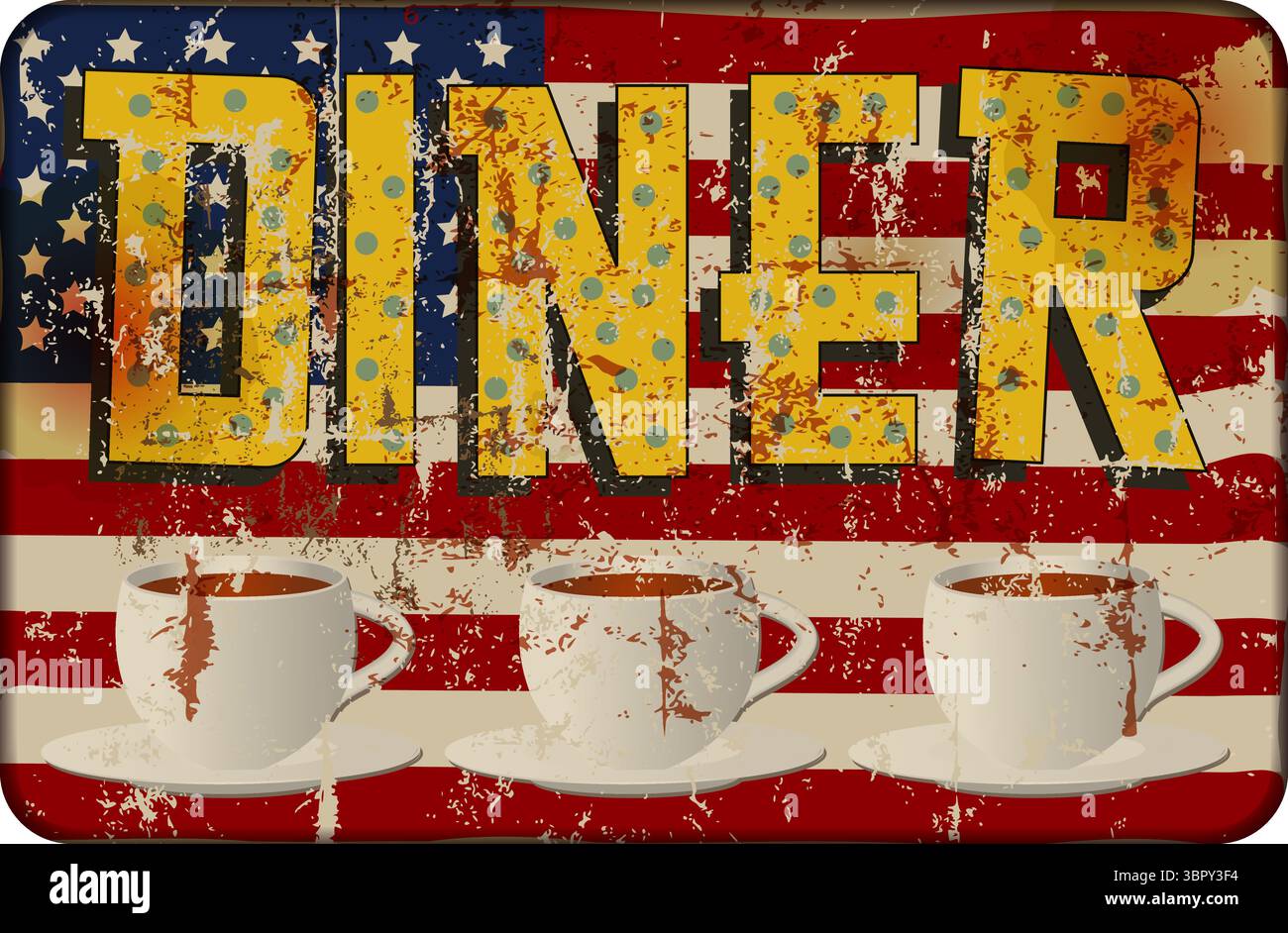 grungy old retro american diner, fast food vintage sign concept, worn ...