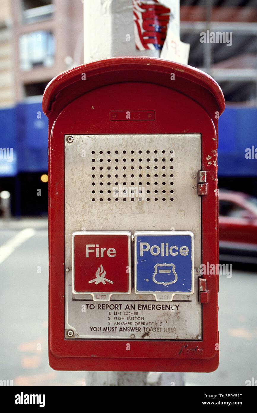 Emergency call pillar for police and fire brigade, Manhattan, New York ...